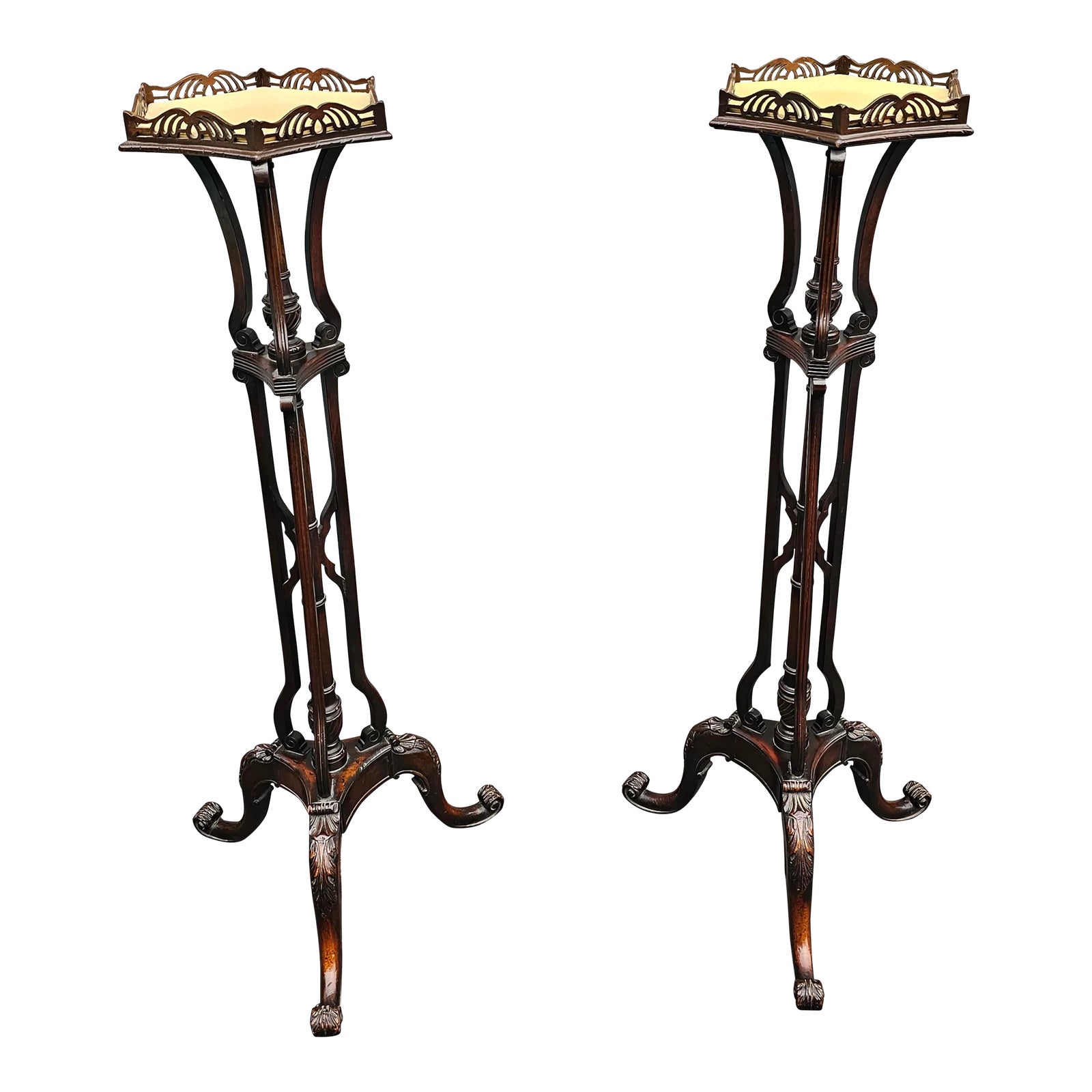 Pair of George III Style Carved and Galleried Mahogany Padestal-Fern ...