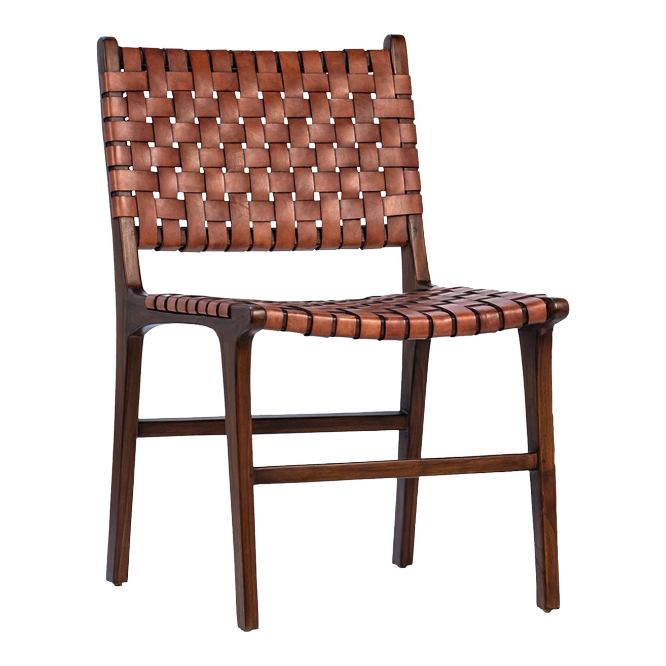 Chestnut Leather & Teak Dining Chair | Chairish