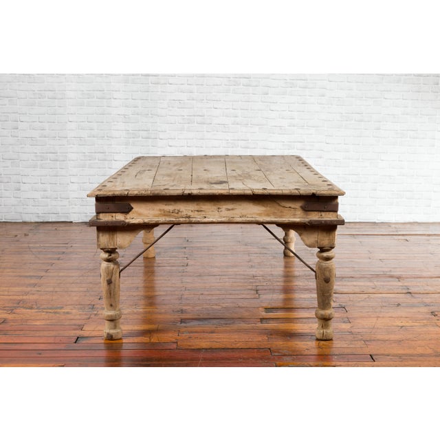 1970s Rustic Indian Low Table with Distressed Patina, Iron Details and ...
