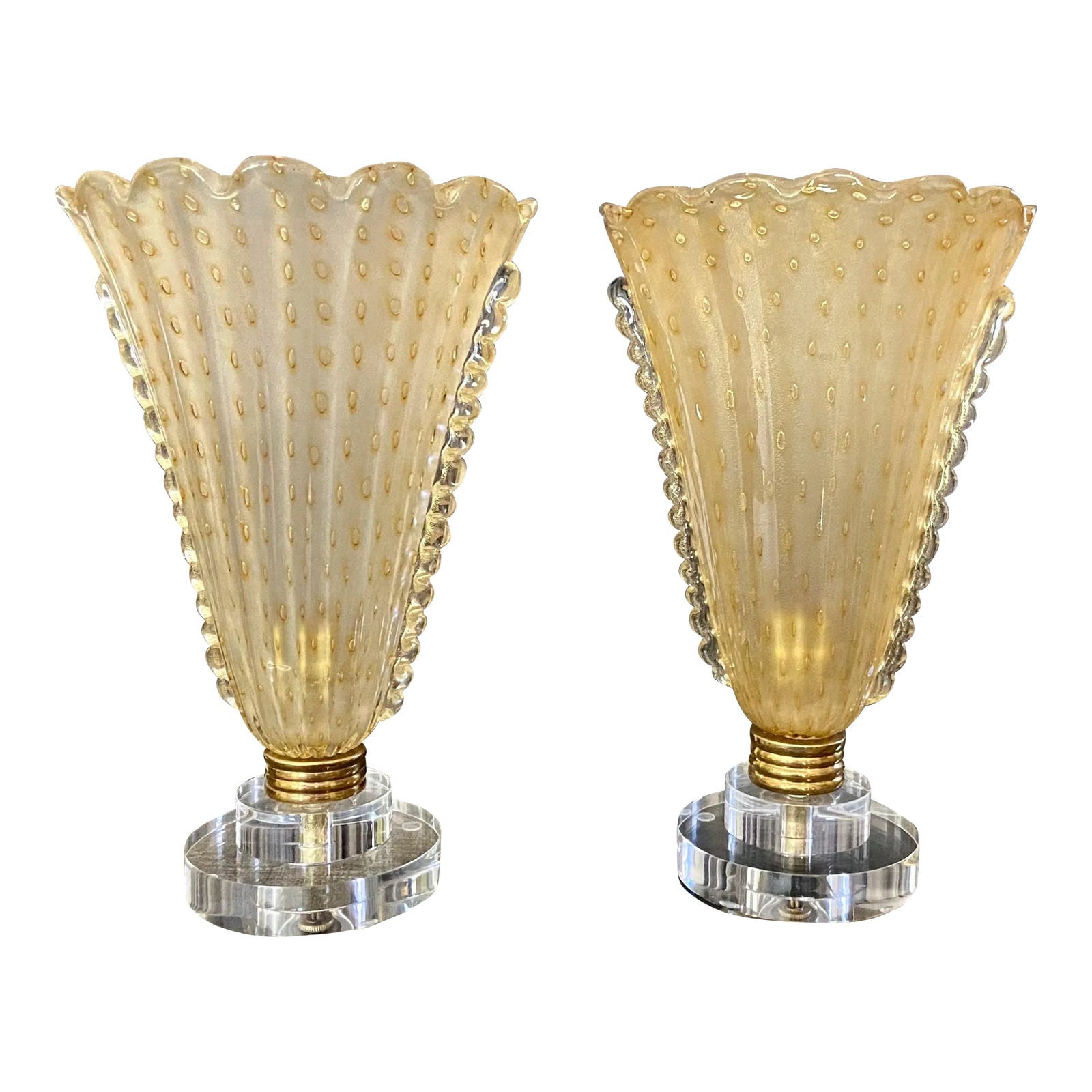 1960s Murano Gold Glass Torchere Table Lamps - a Pair | Chairish