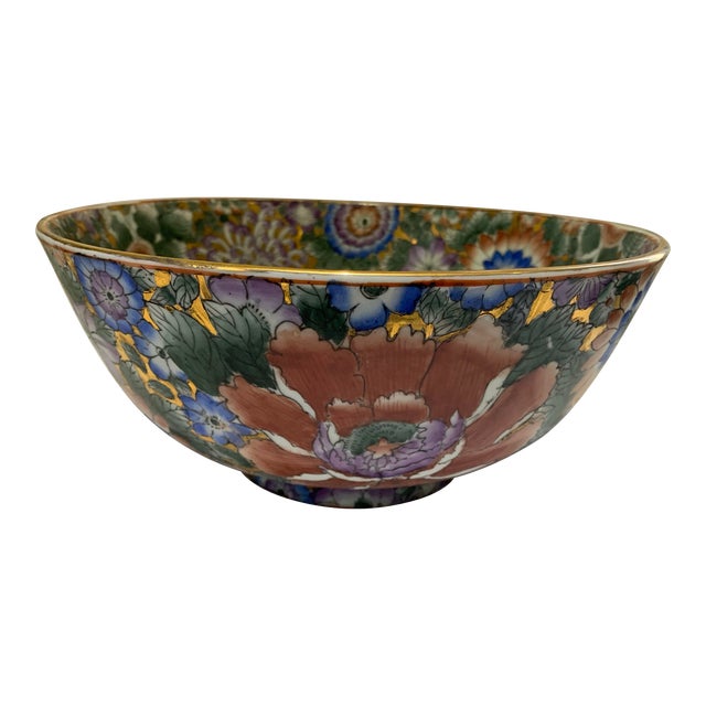 Antique Chinese Hand Painted Mille Fleur Punch Bowl With Gold Rim ...