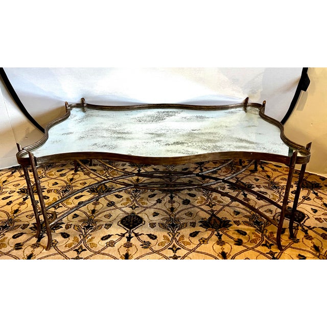 Eglomise Mirrored and Gilded Iron Faux Bois Coffee Table | Chairish