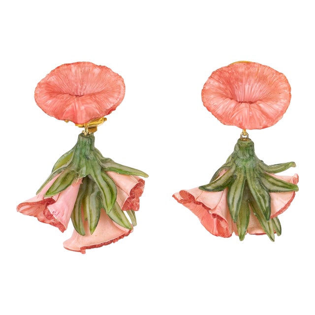 Francoise Montague by Cilea Pair of Clip Earrings Pink and Green Resin ...