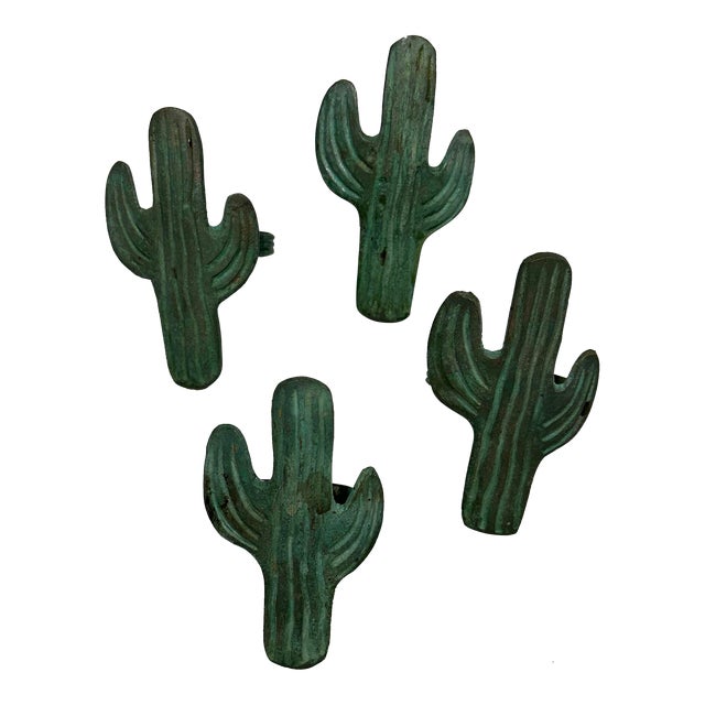 Vintage Saguaro Green Metal Cactus Napkin Rings- Set of 4 | Chairish
