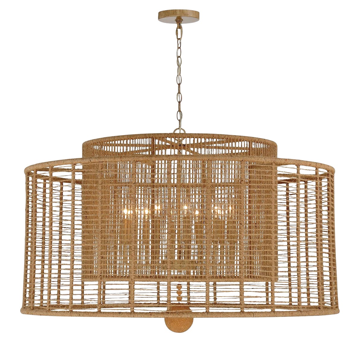 Jayna 12 Light Tan Jute Chandelier | Chairish
