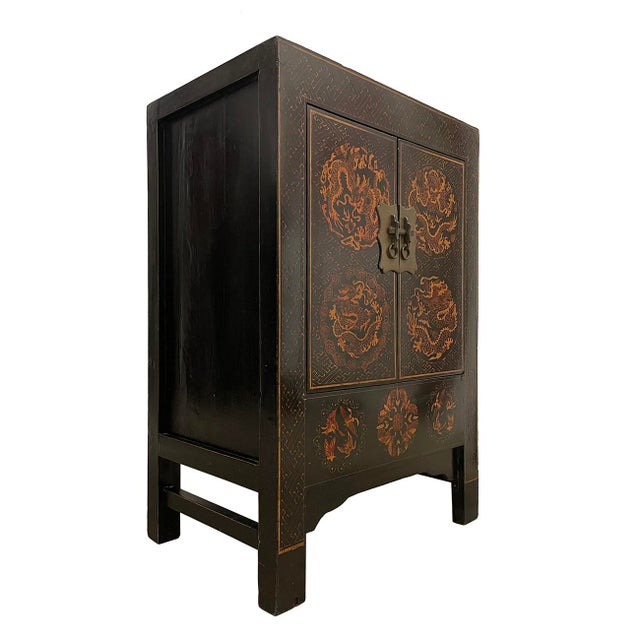 Vintage Chinese Painted Dragon Night Stand | Chairish