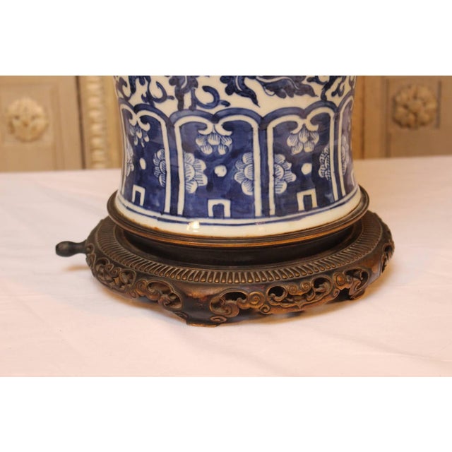 Large Chinese Blue and White Porcelain Lamp Base with French Bronze ...