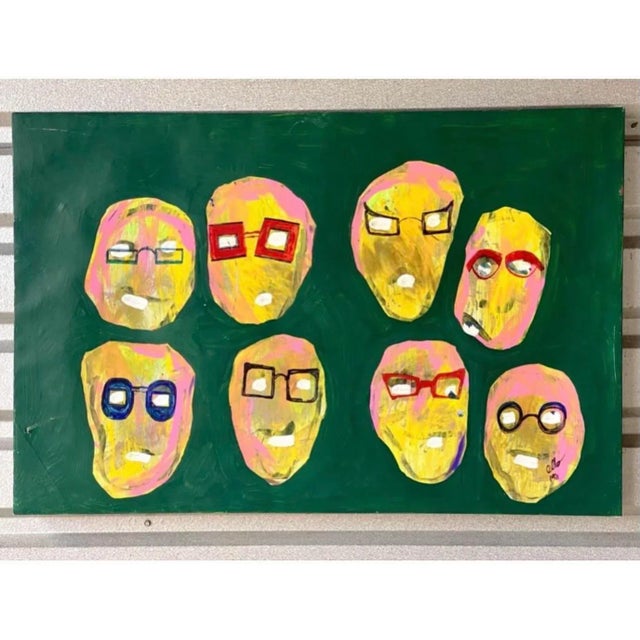 Vintage Oil Painting of Faces Signed Olin 1971 | Chairish