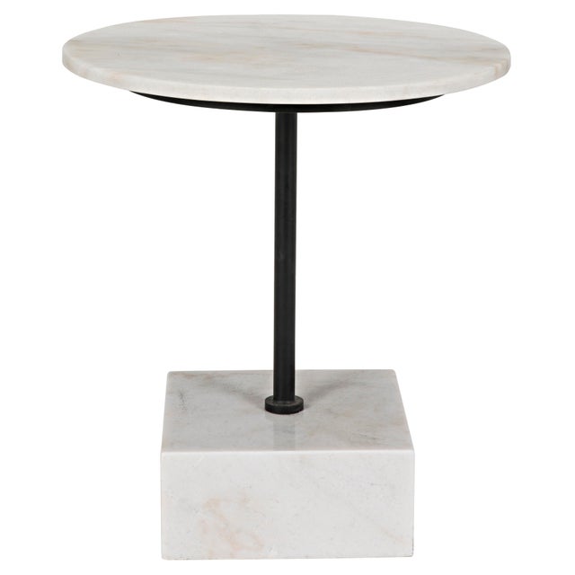 Rodin Marble Side Table in Black Metal Finish with White Stone | Chairish