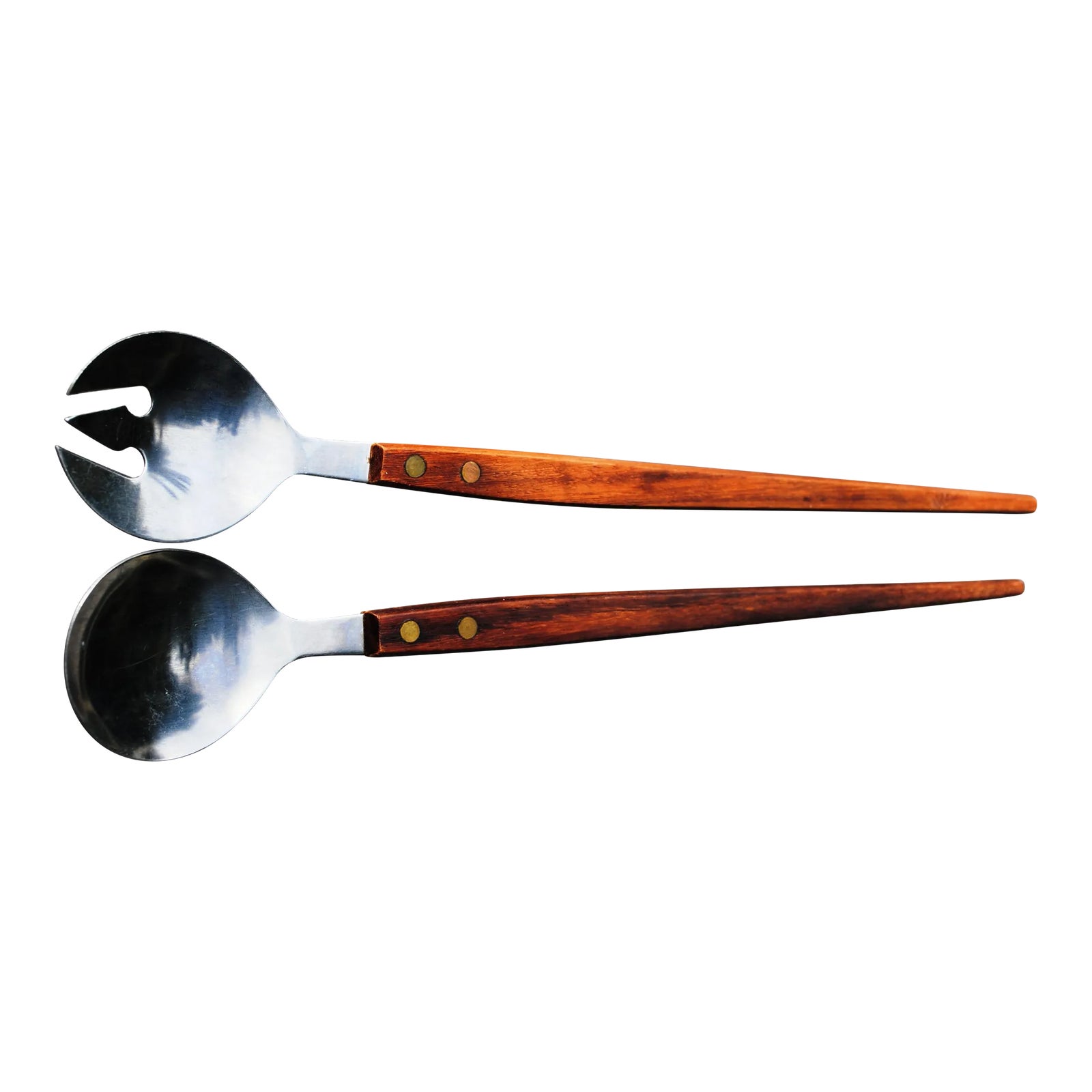 Mid 20th Century Danish Modern Walnut Stainless Salad Servers - 2 ...
