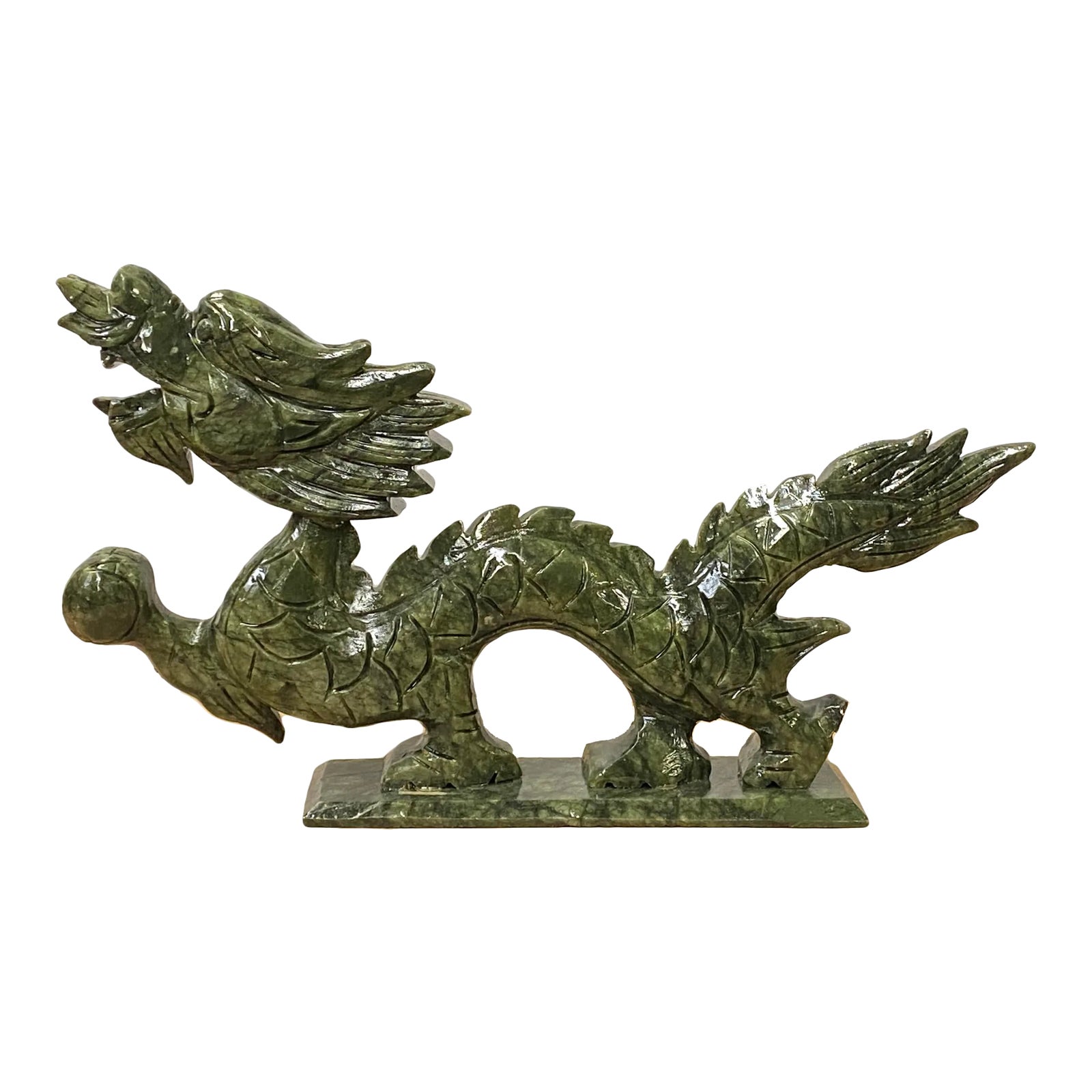 Chinese Green Stone Carved Dragon Fengshui Figure Large | Chairish
