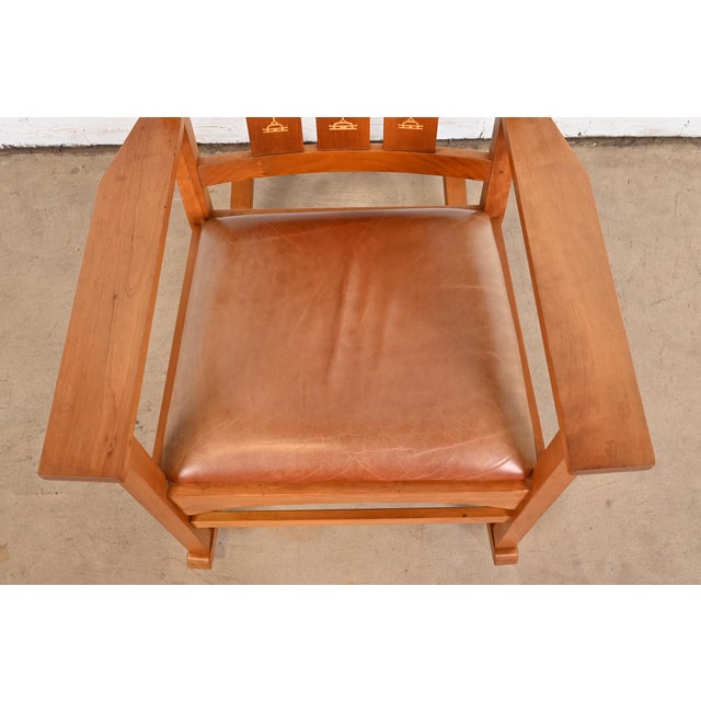 Stickley Harvey Ellis Collection Inlaid Cherry Wood and Leather Arts ...