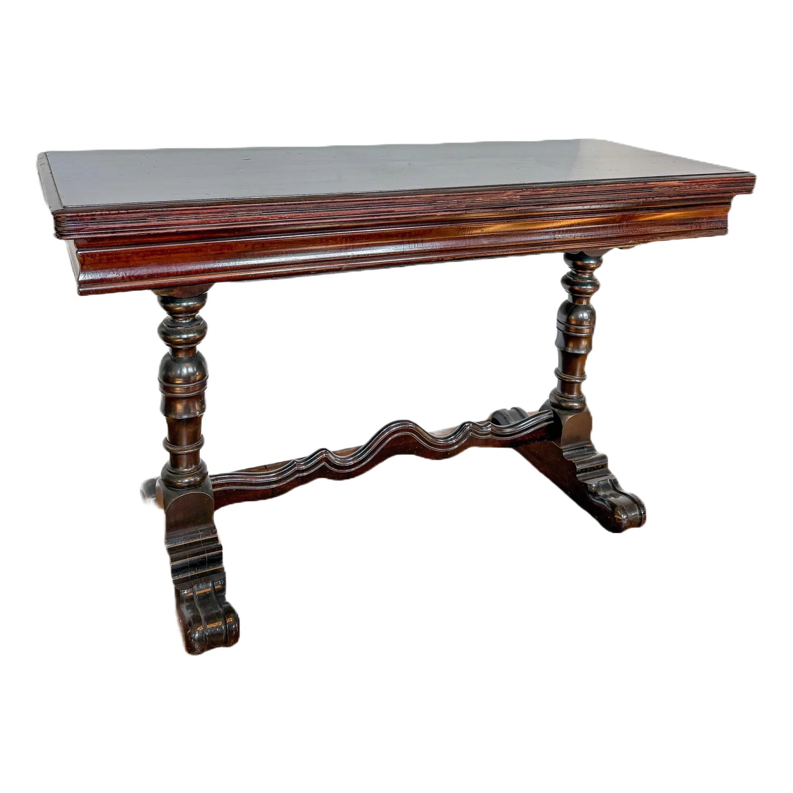 Antique Mahogany Expanding Library Trestle Table With Storage | Chairish