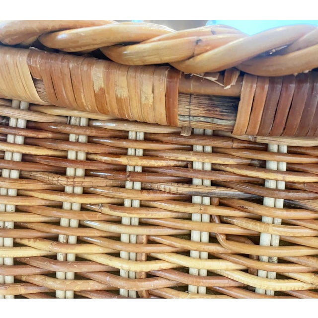 20th Century Pair of Braided Rattan Wicker Upholstered Chairs | Chairish