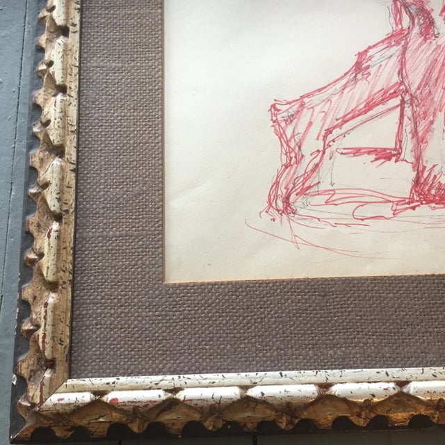 Vintage Original Red Ink Male Life Drawing | Chairish