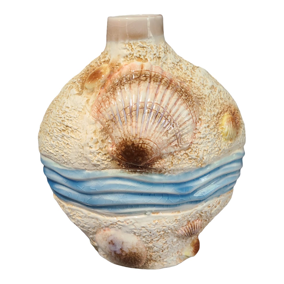 Late 20th Century Nautical Coastal Sea Life Pottery Vase Ocean Waves ...
