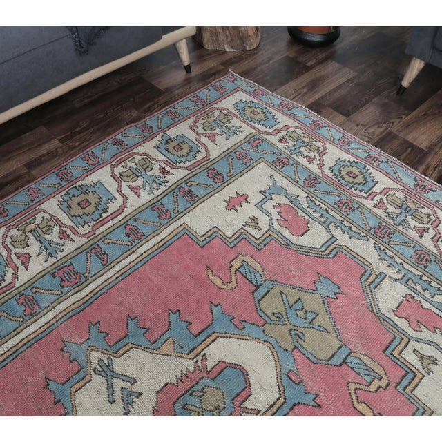 Vintage Pink Area Oushak Turkish Hand-Knotted Rug | Chairish
