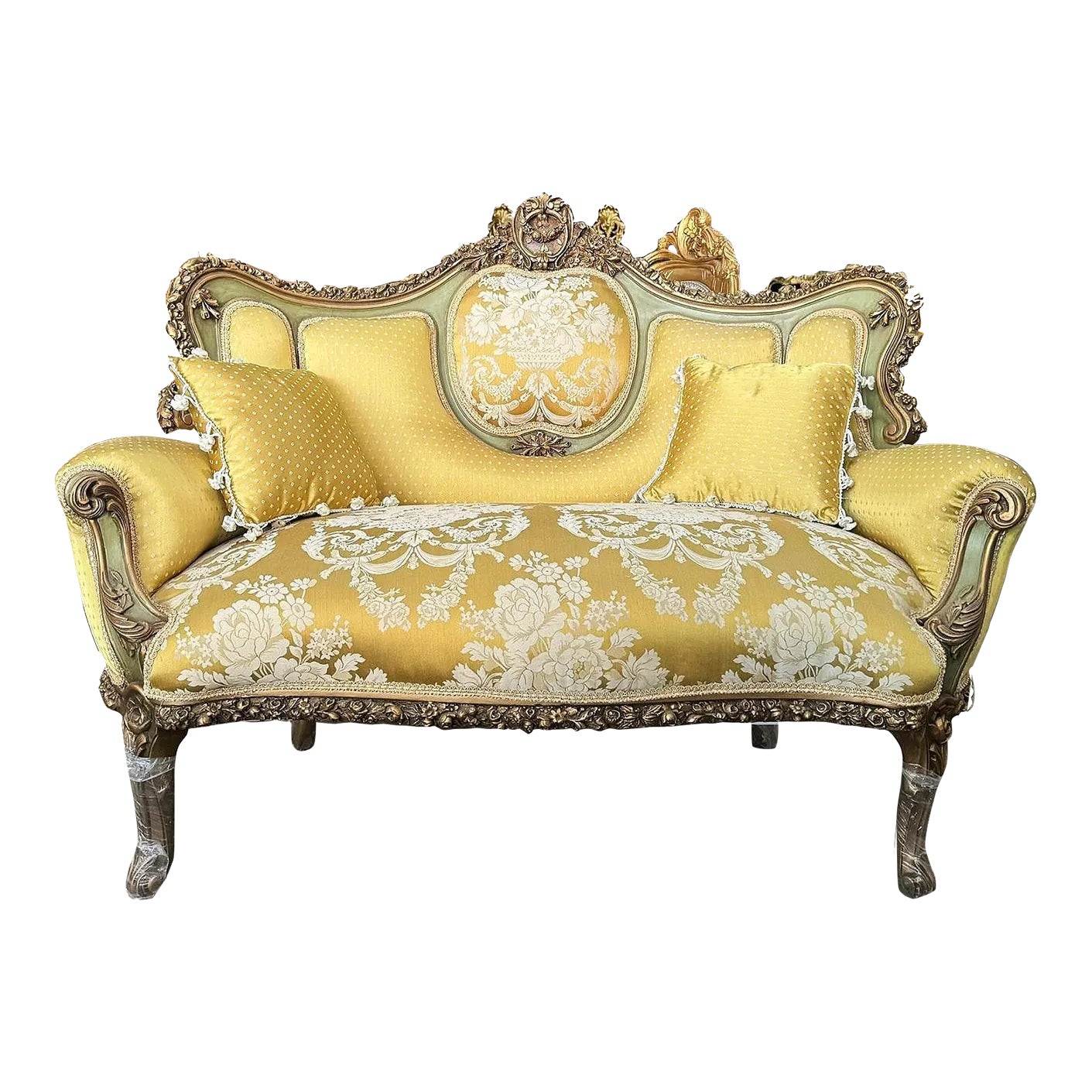 French Rococo Style Golden Sofa With Gold Details | Chairish