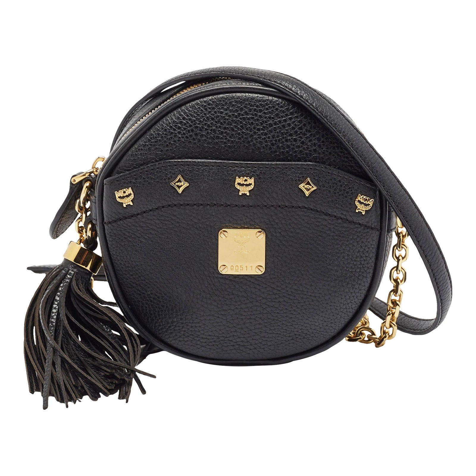 Mcm Black Leather Round Crossbody Bag | Chairish
