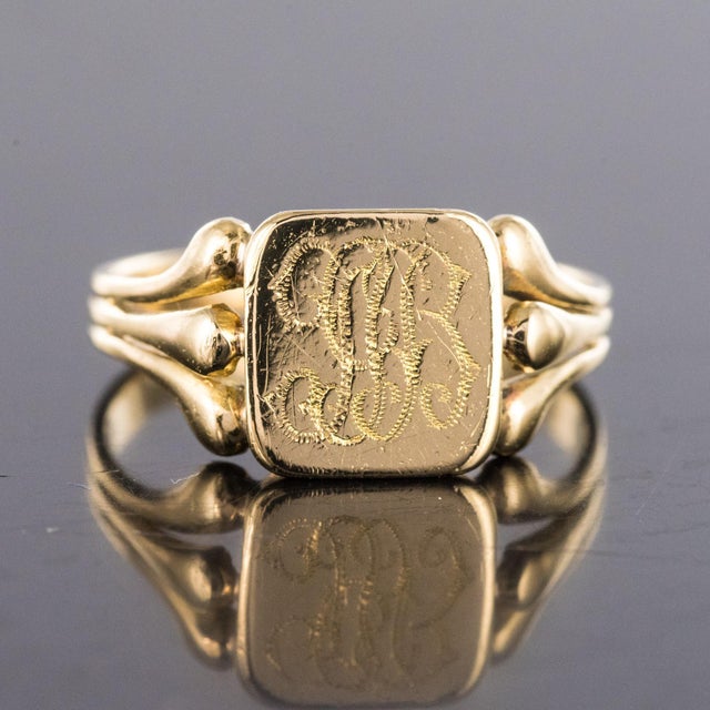 French 20Th Century 18 Karat Yellow Gold Engraved Signet Ring Size 9 ...