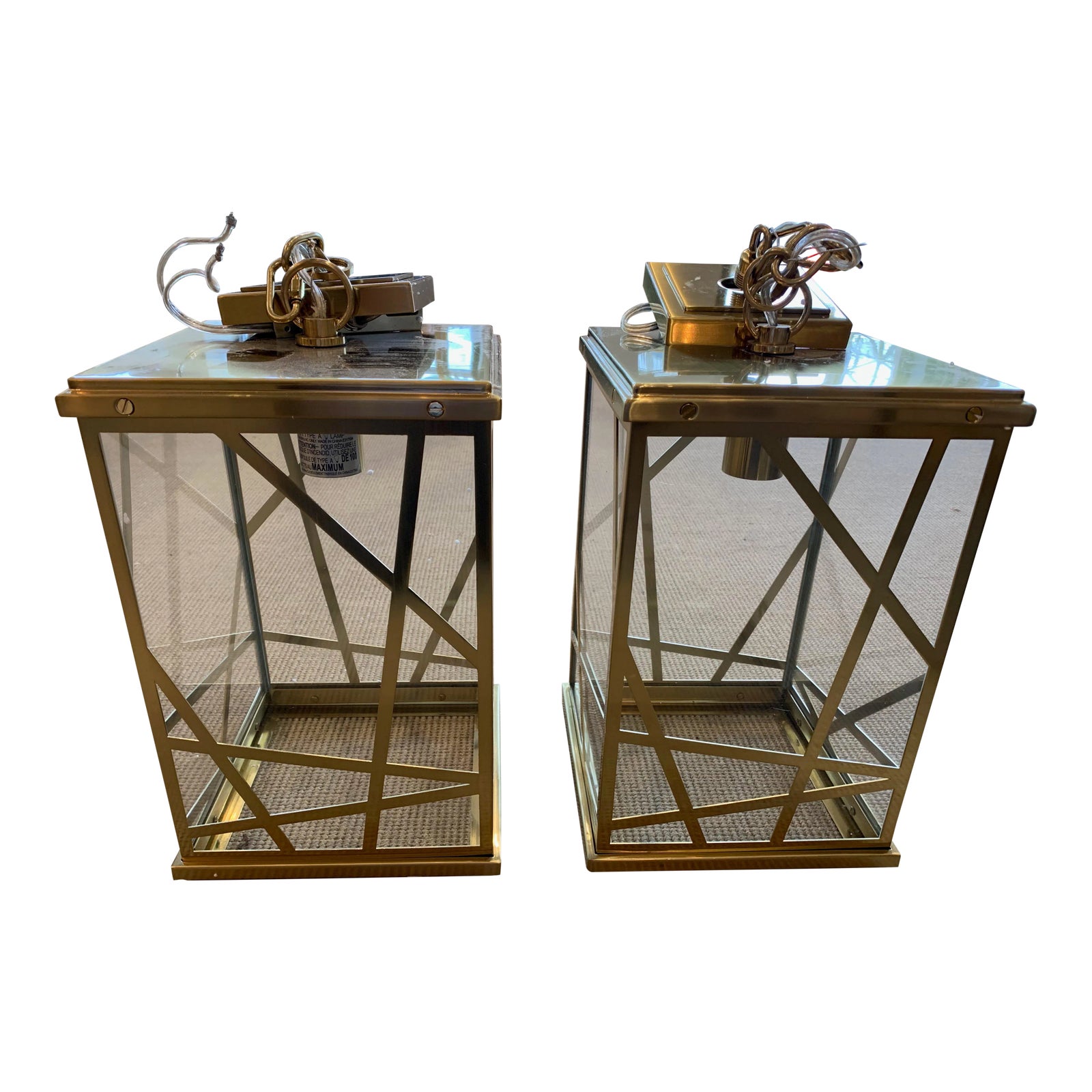 Modern Michael Berman Brass Bond Pendants - A Pair | Chairish