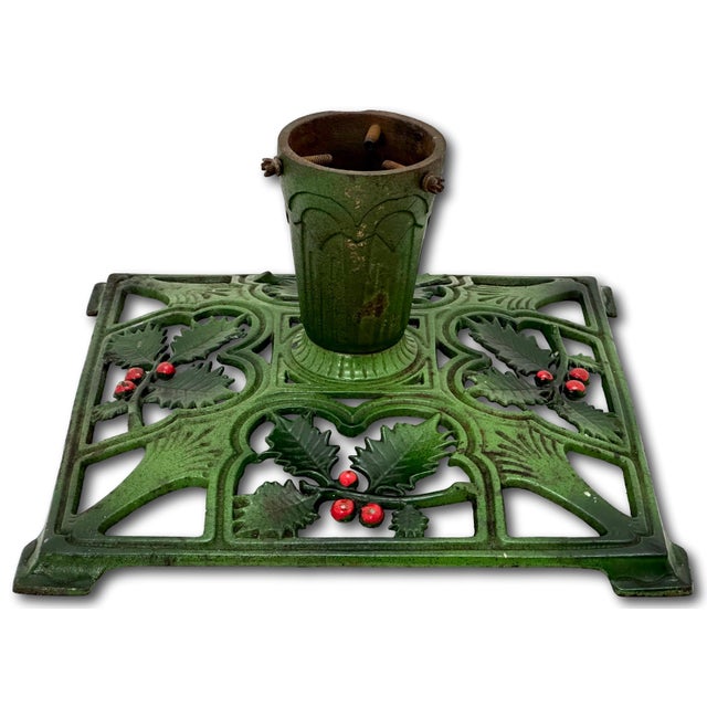 Antique 1920s Cast Iron Holly Leaf & Berry Motif Christmas Tree Stand ...