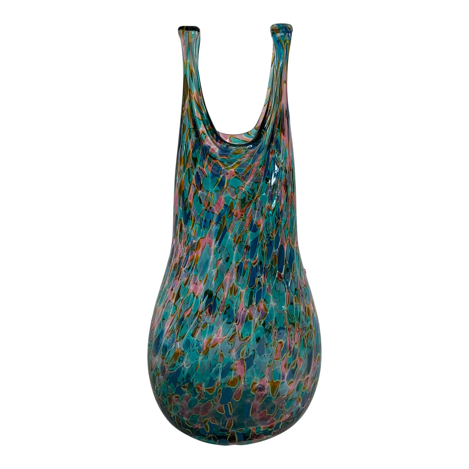 Hand Blown Multi-Colored Tear Drop Art Glass Vase | Chairish