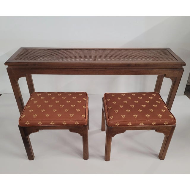 1990s Ethan Allen Bumblebee Fabric Table & Stool Set | Chairish