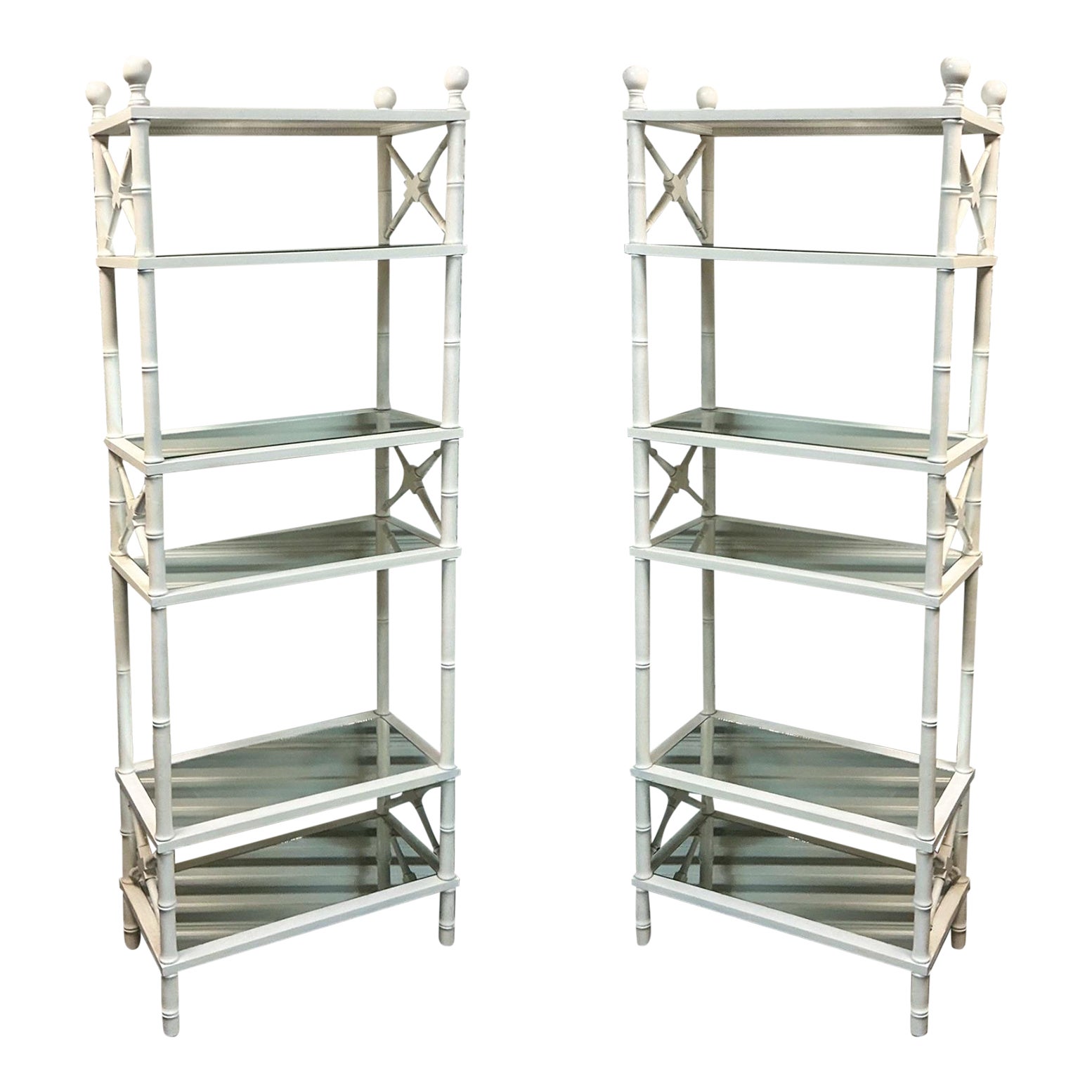 1970s Neo-Classical Style White Faux Bamboo Etageres / Shelves ...