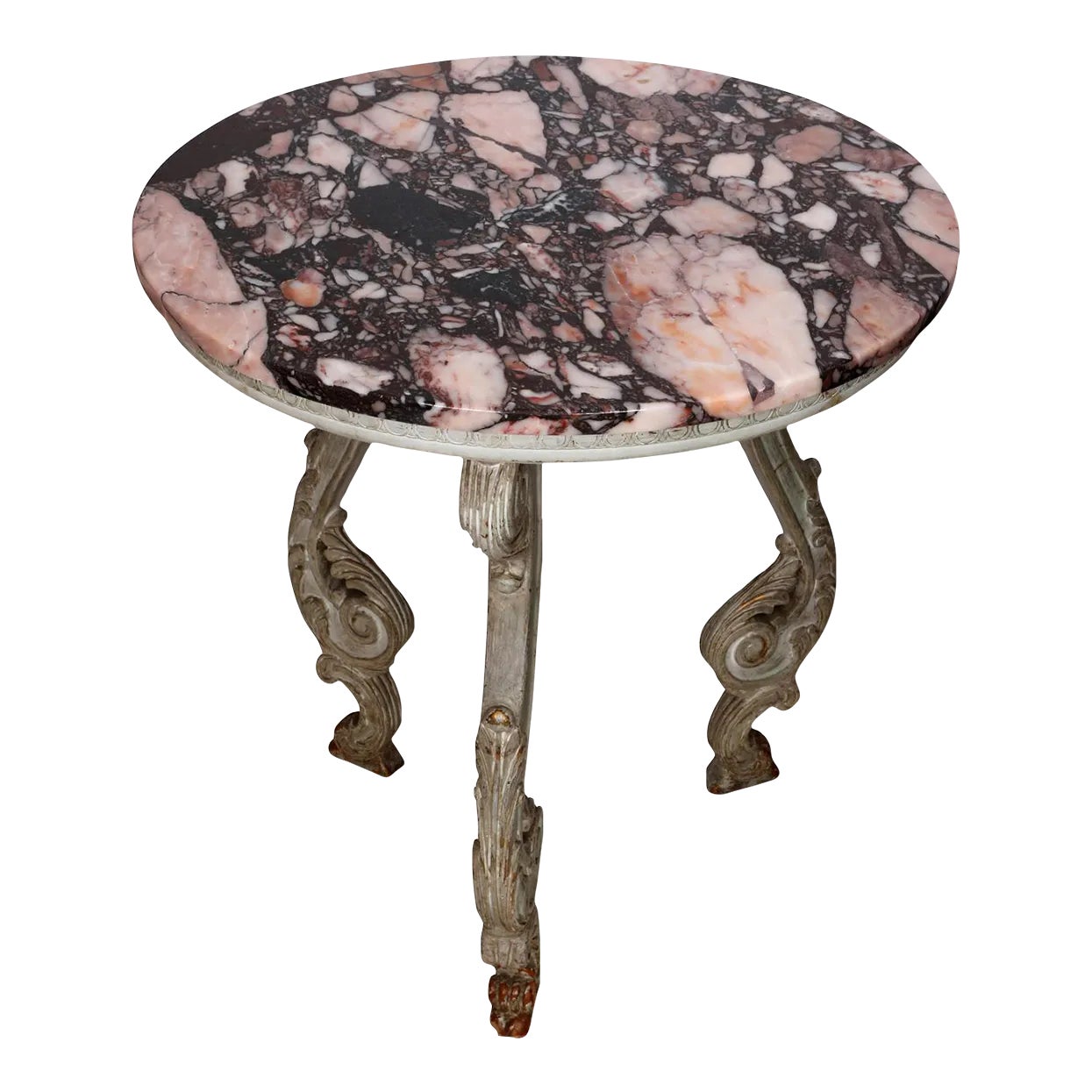Vintage Marble Top Three Legged Side Table With Wood Base and Serge ...