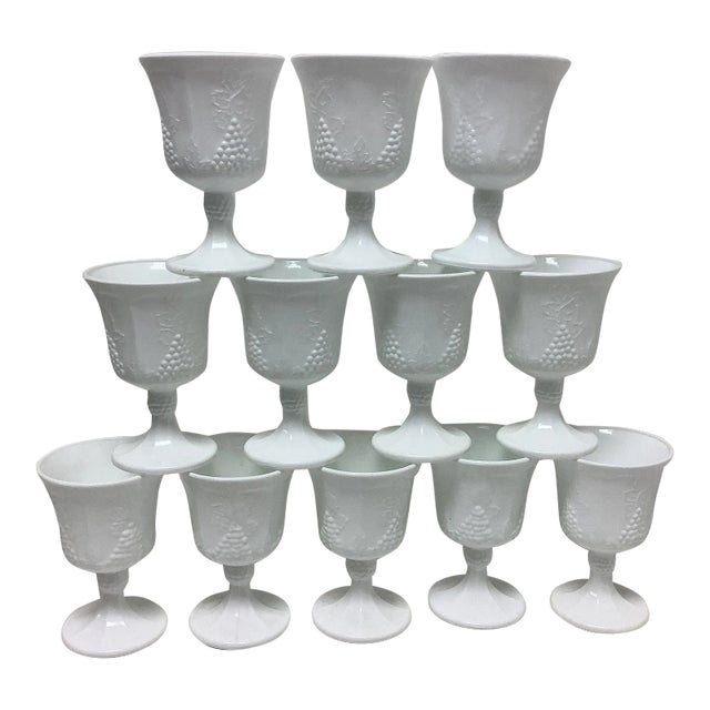 Vintage Traditional White Milk Glass Wine/Water Goblets- Set of 12 ...