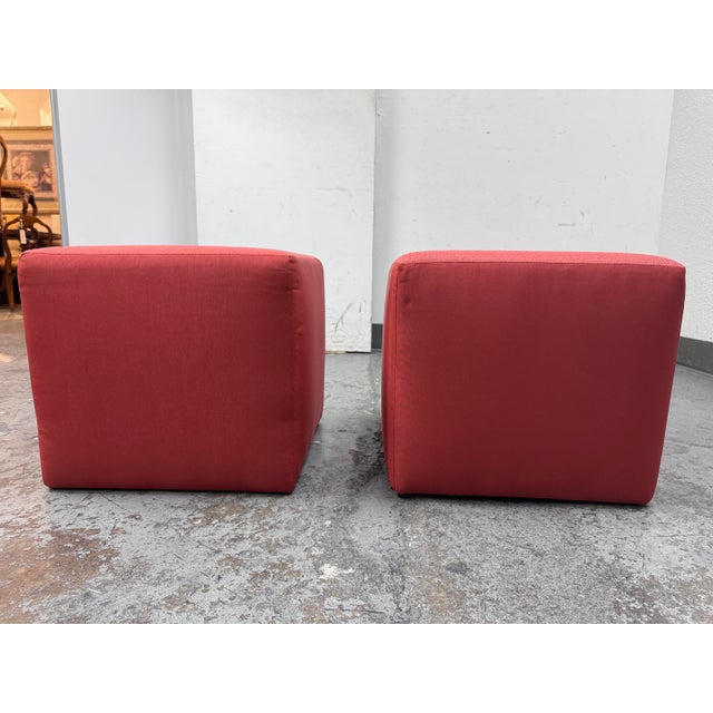 Thomasville Contemporary Red Texturized Ottomans, a Pair | Chairish