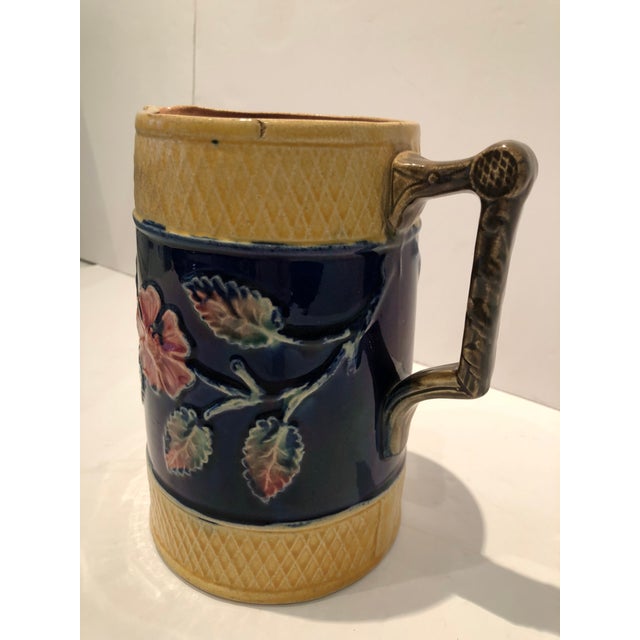 Antique Blue and Yellow Majolica Pitcher | Chairish