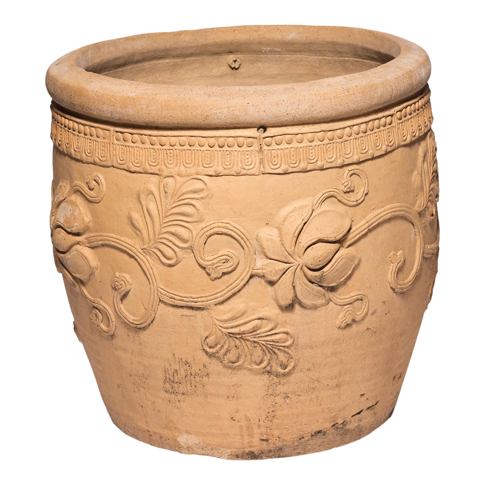 19th Century Chinese Floral Relief Urn | Chairish