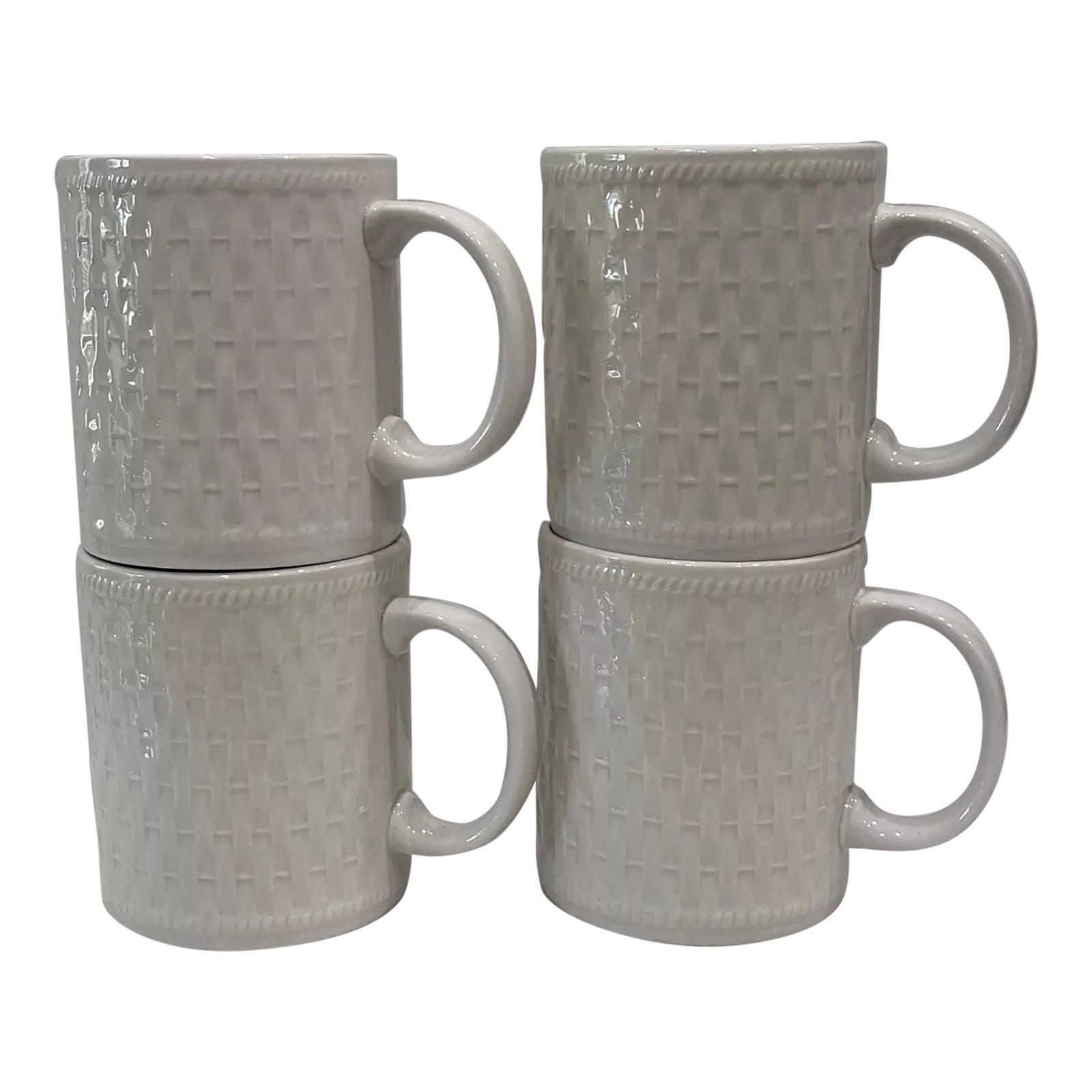 Vintage Oneida ‘Wicker’ White Basketweave Mugs- Set of 4 | Chairish