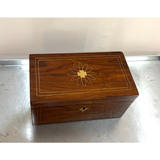 Gold Inlaid Wood Locking Trinket Box W/ Key | Chairish