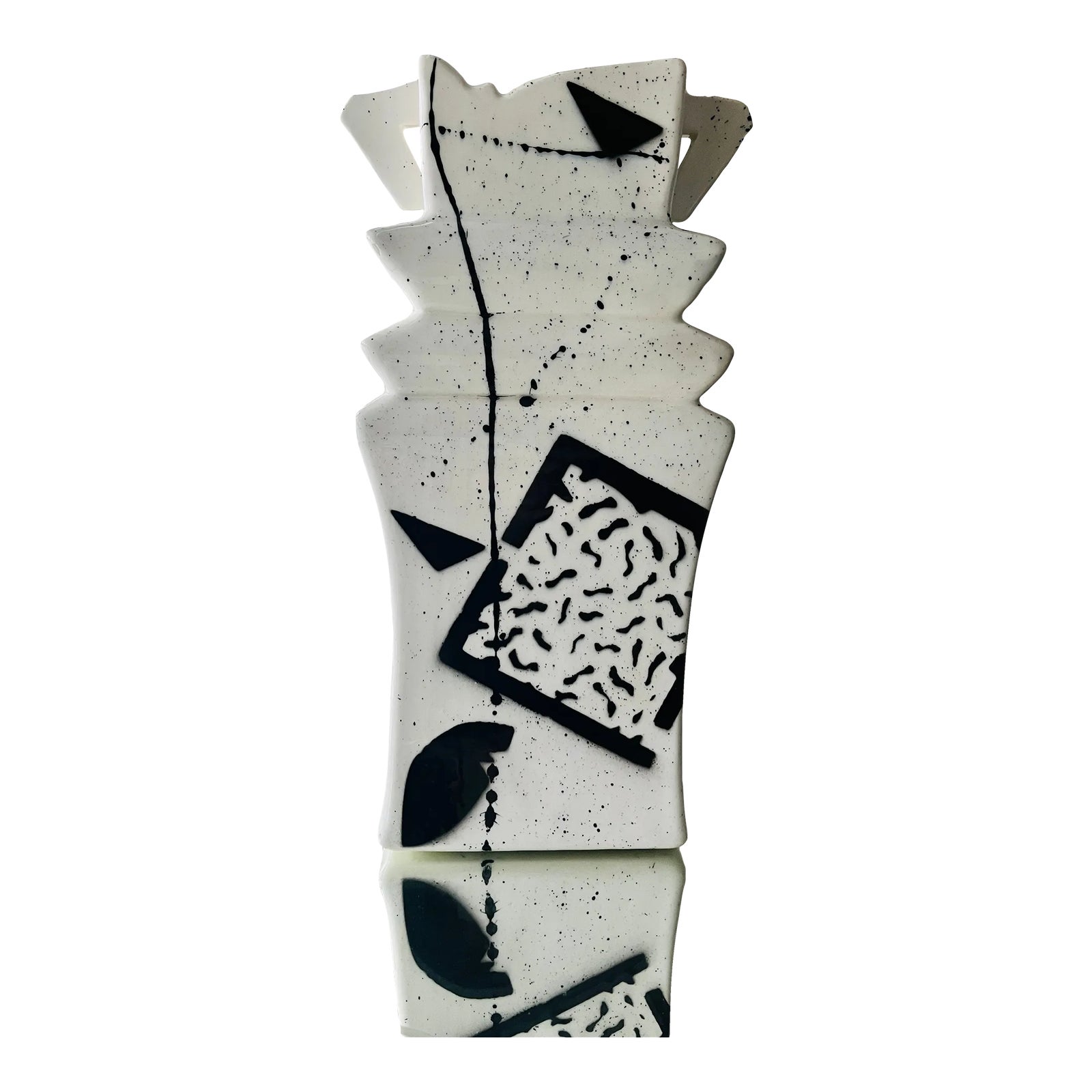1980s Memphis Black and White Pottery Vase by Rosalyn Tyge | Chairish