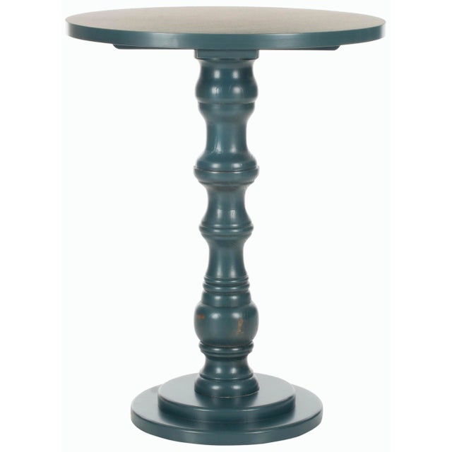 Round Top Accent Table in Steel Teal | Chairish