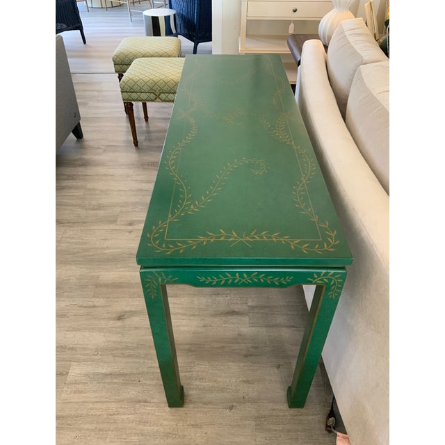 1970s Vintage Green Console Table W/Gold Accents | Chairish