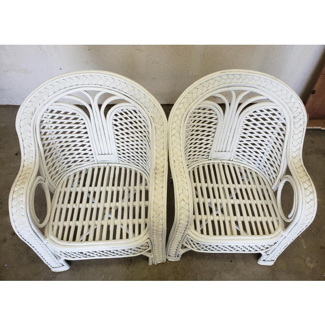 Vintage White Natural Wicker Rattan Chairs - a Pair | Chairish