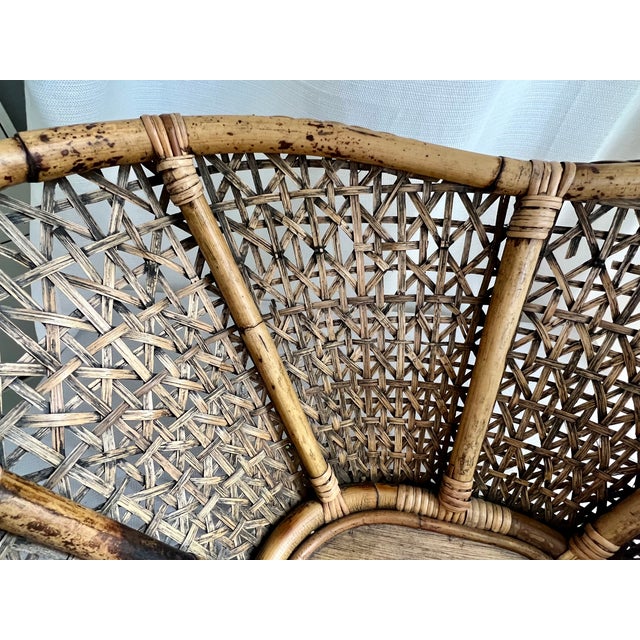 Vintage Tortoiseshell Bamboo and Woven Rattan Basket | Chairish