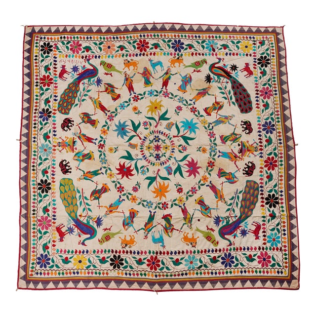 Vintage Hand Embroidered Textile Wall Decor Tapestry | Chairish