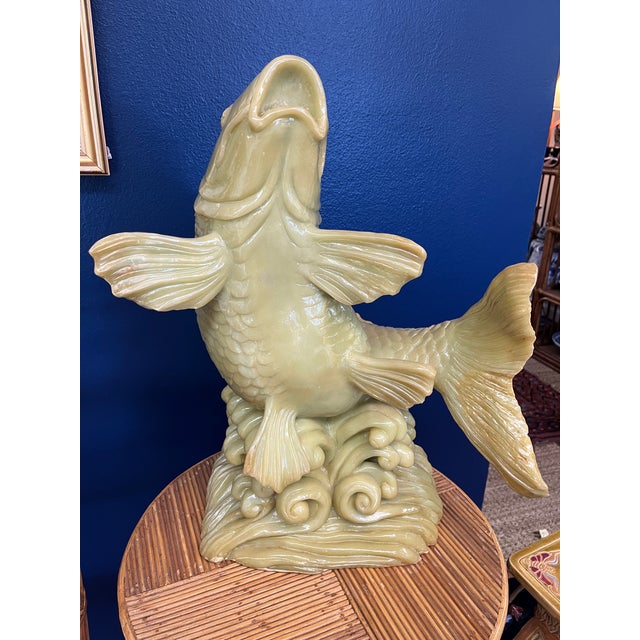 Large Jumping Chartreuse Koi Statue Vintage | Chairish