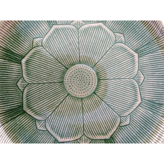 1950s Jade Green Lotus Flower Thai Celadon Stoneware Plates- 9 Pieces ...