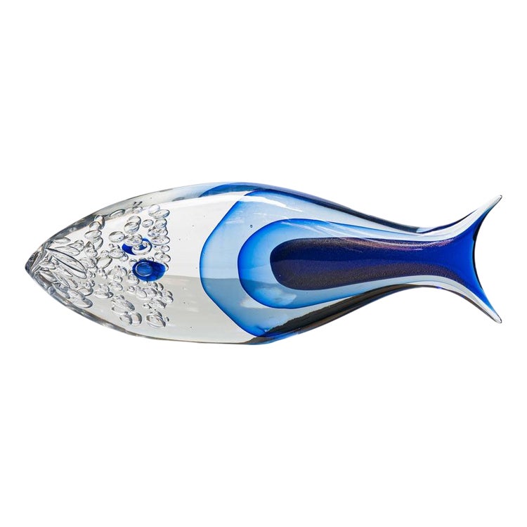Blue Clear Bubble Sommerso Fish Glass by Alberto Dona, 2000s | Chairish