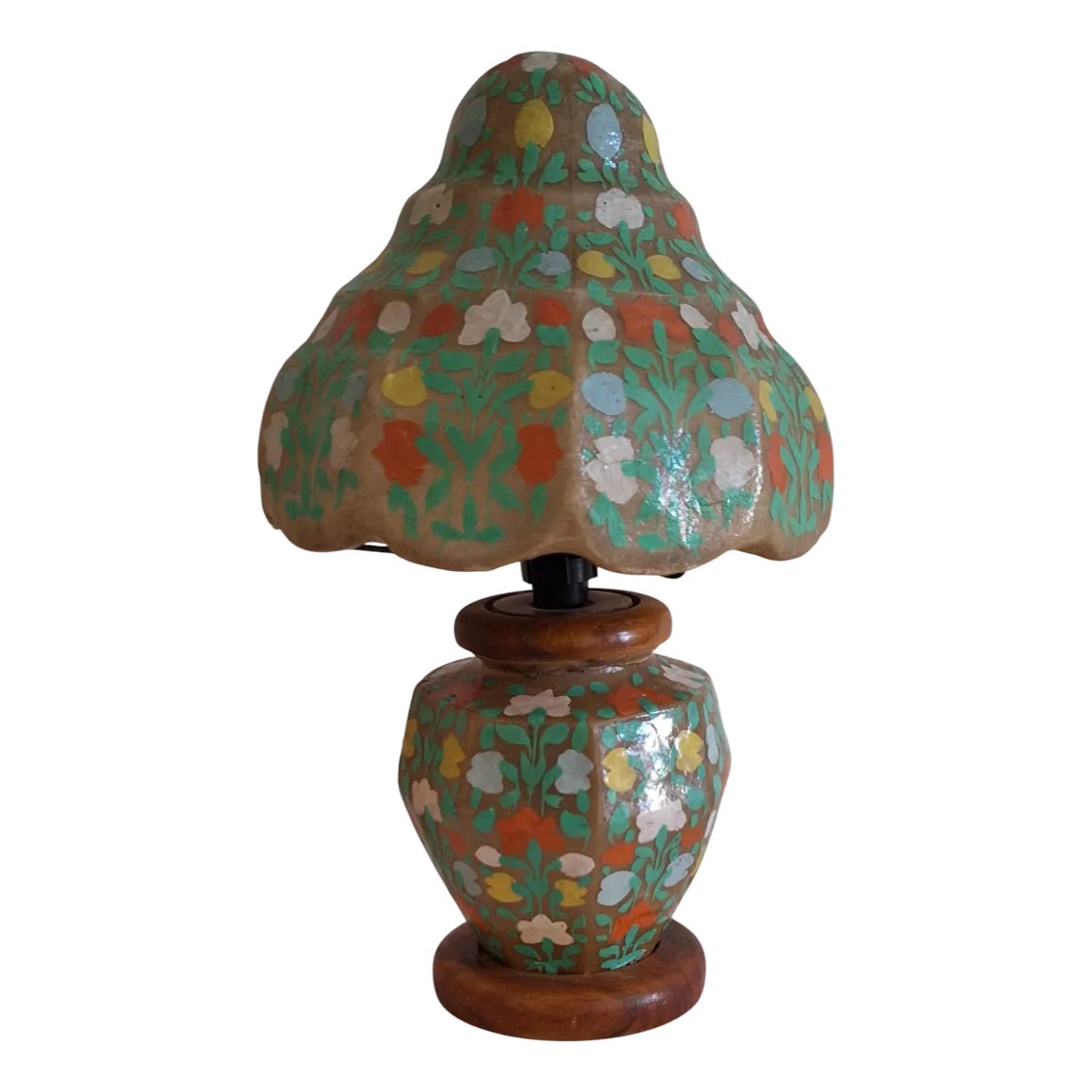 Handcrafted Internally Lit Table Lamp with Beech Base and Painted ...