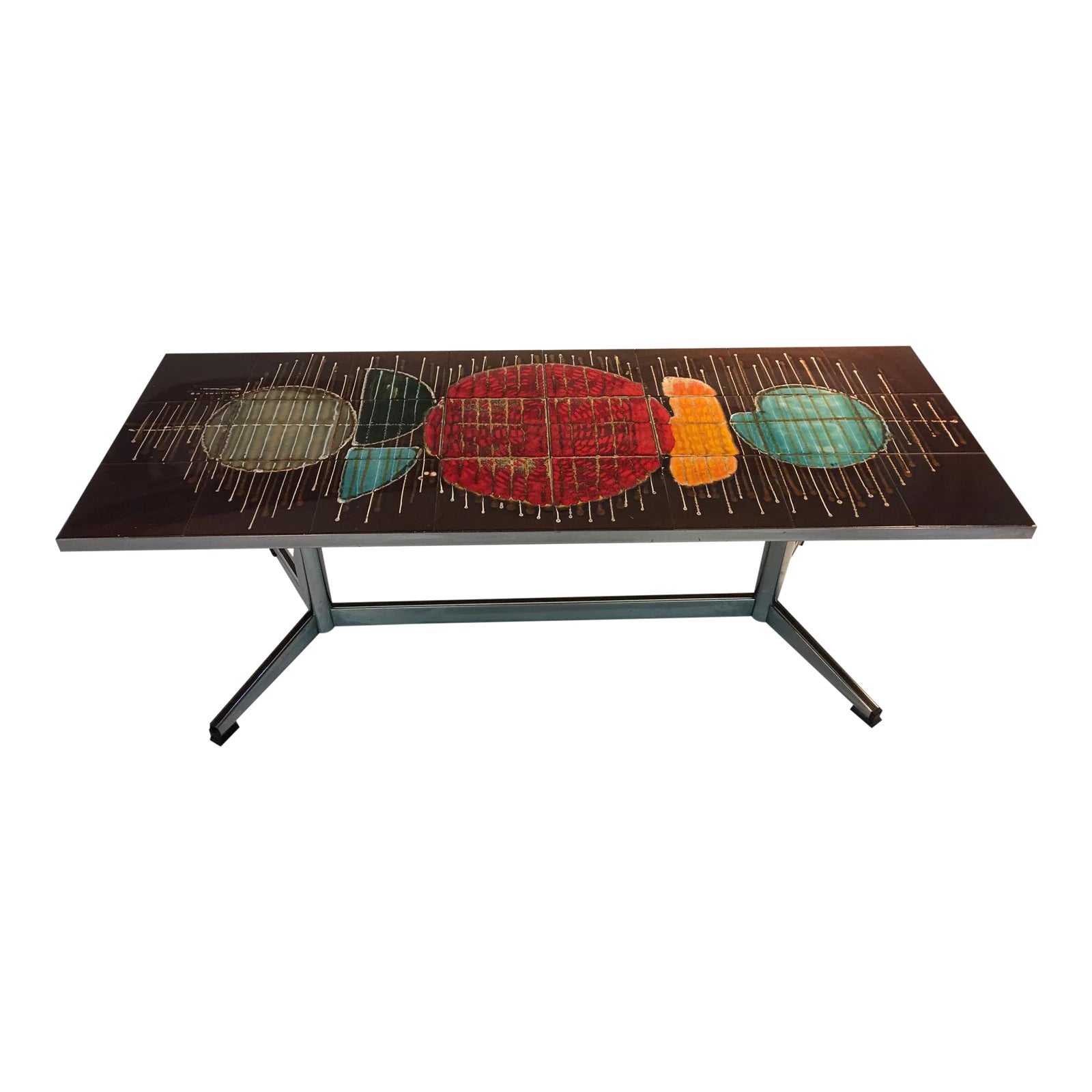 Abstract Design Italian Tile Coffee Table | Chairish