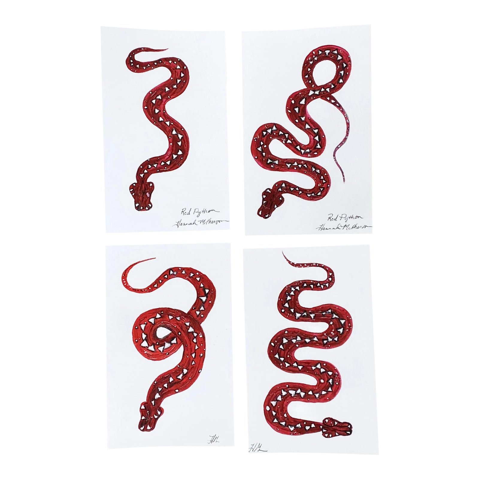 Red Python Art Print Series - Set of 4 | Chairish