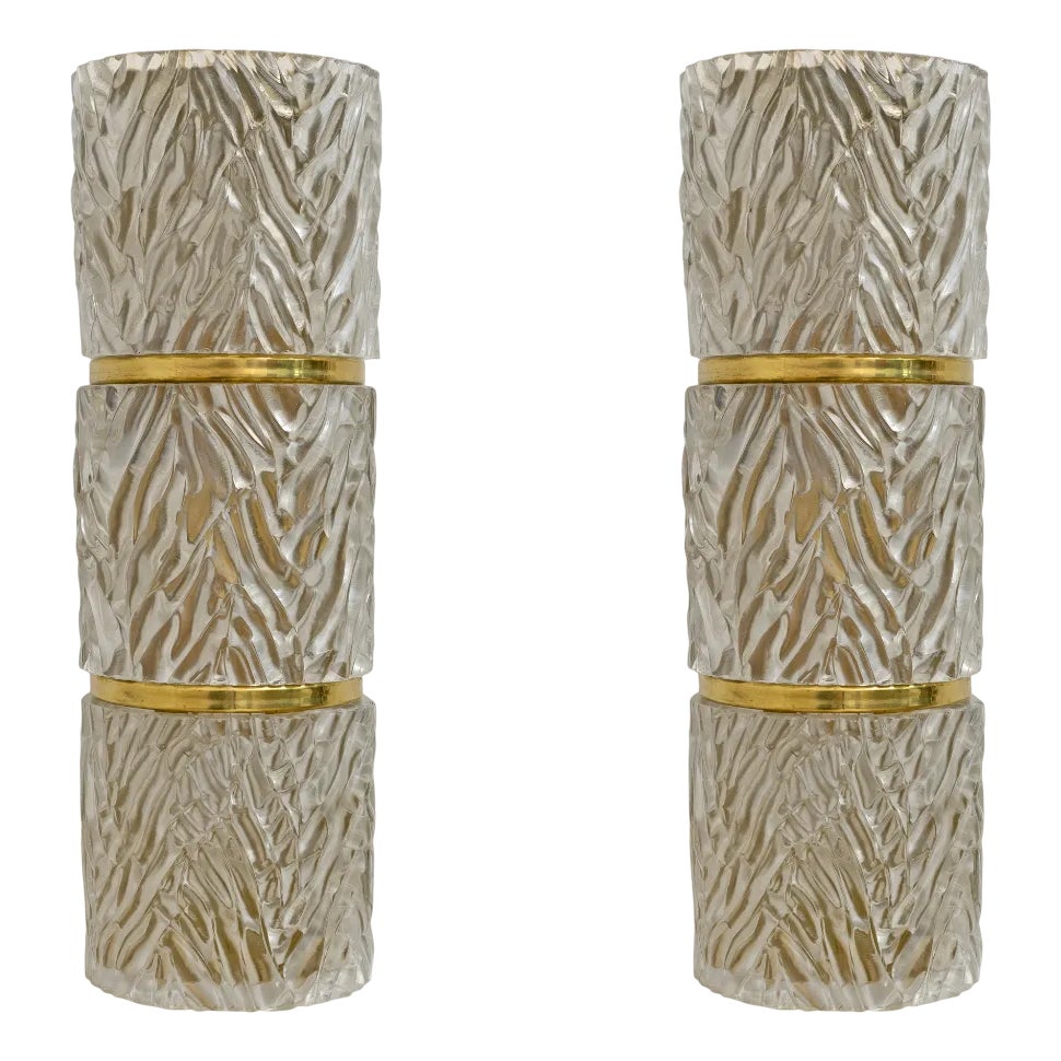 Modern Italian Brass and Murano Glass Textured Wall Sconces, Set of 2 ...