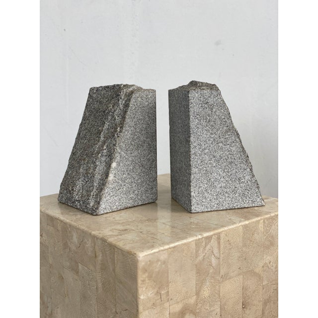 Vintage Carved Granite Block Wedge Bookends, a Pair, Circa 1960s | Chairish